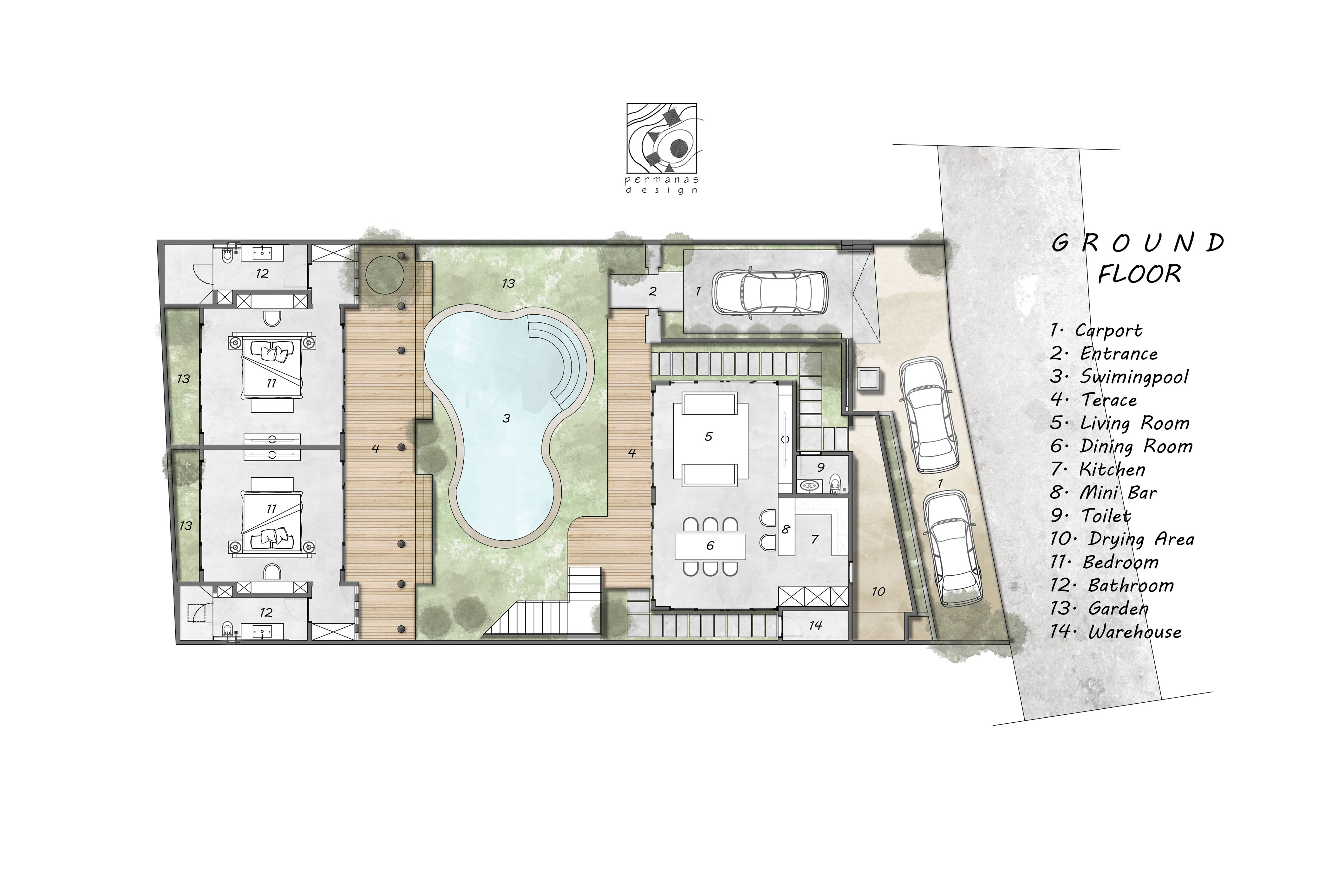 Rendered Floor Plan Watercolor Painting | Viewfloor.co