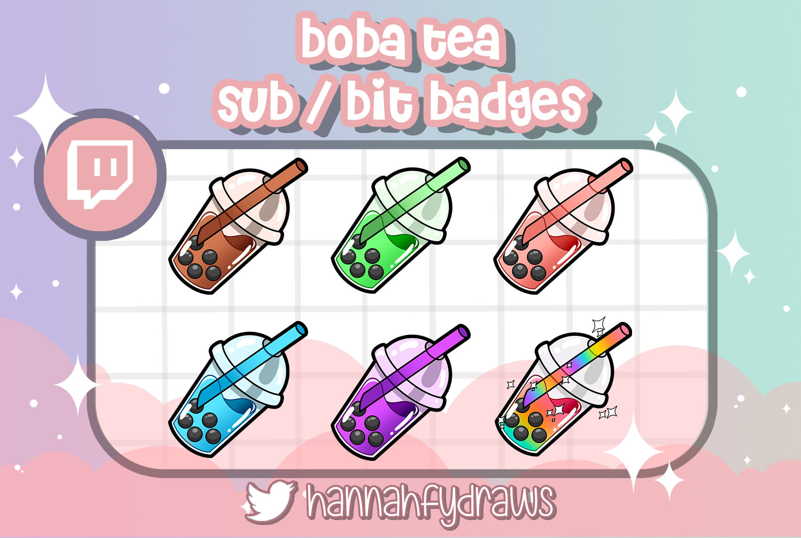 Cute Pre-made Boba Bubble Tea Twitch Sub Badges / Emotes Multiple Sizes ...