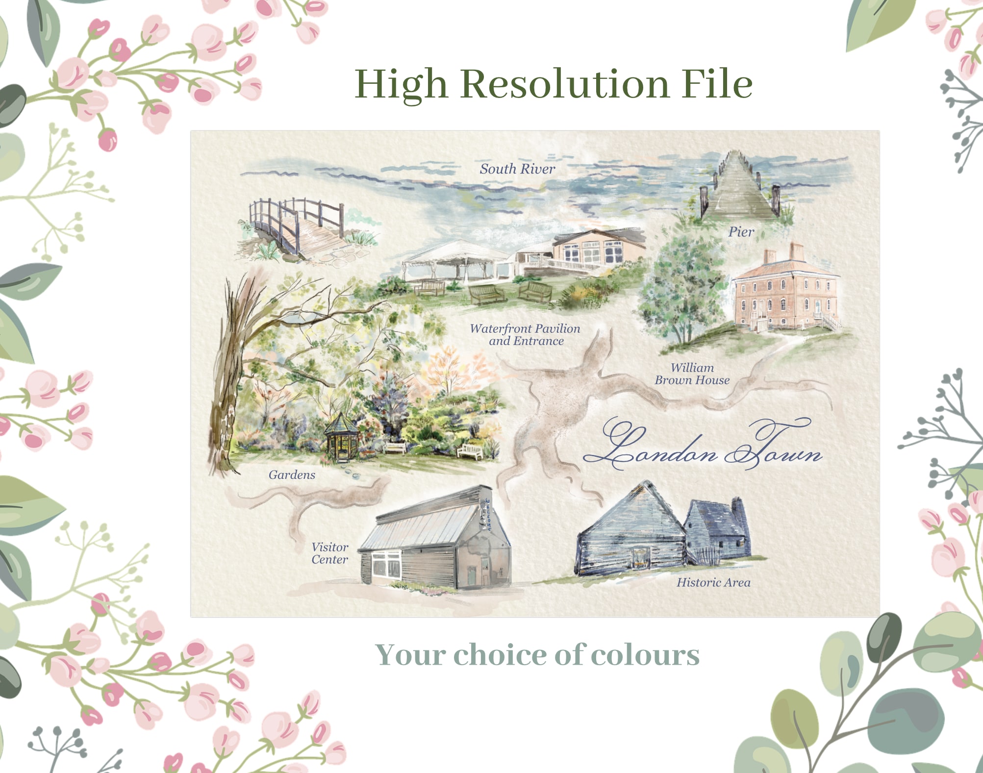 Watercolor Wedding Map Custom Wedding Map Handpainted Watercolor
