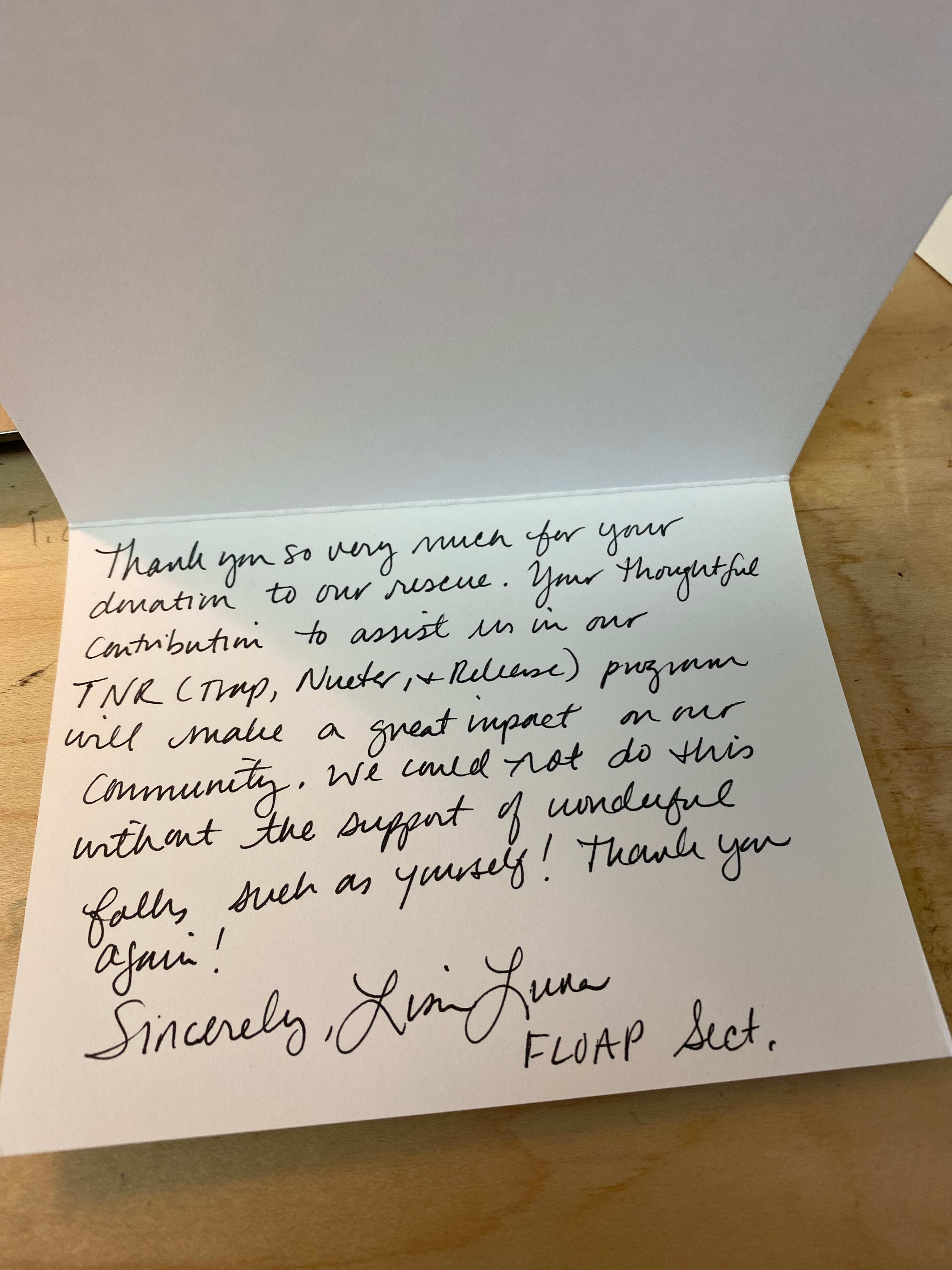 Hand Writing Thank You Letters Example