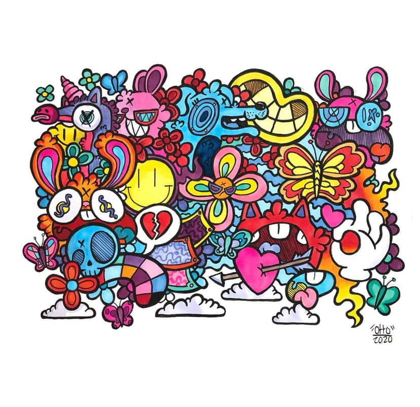 I Love You Doodle Art Colorful