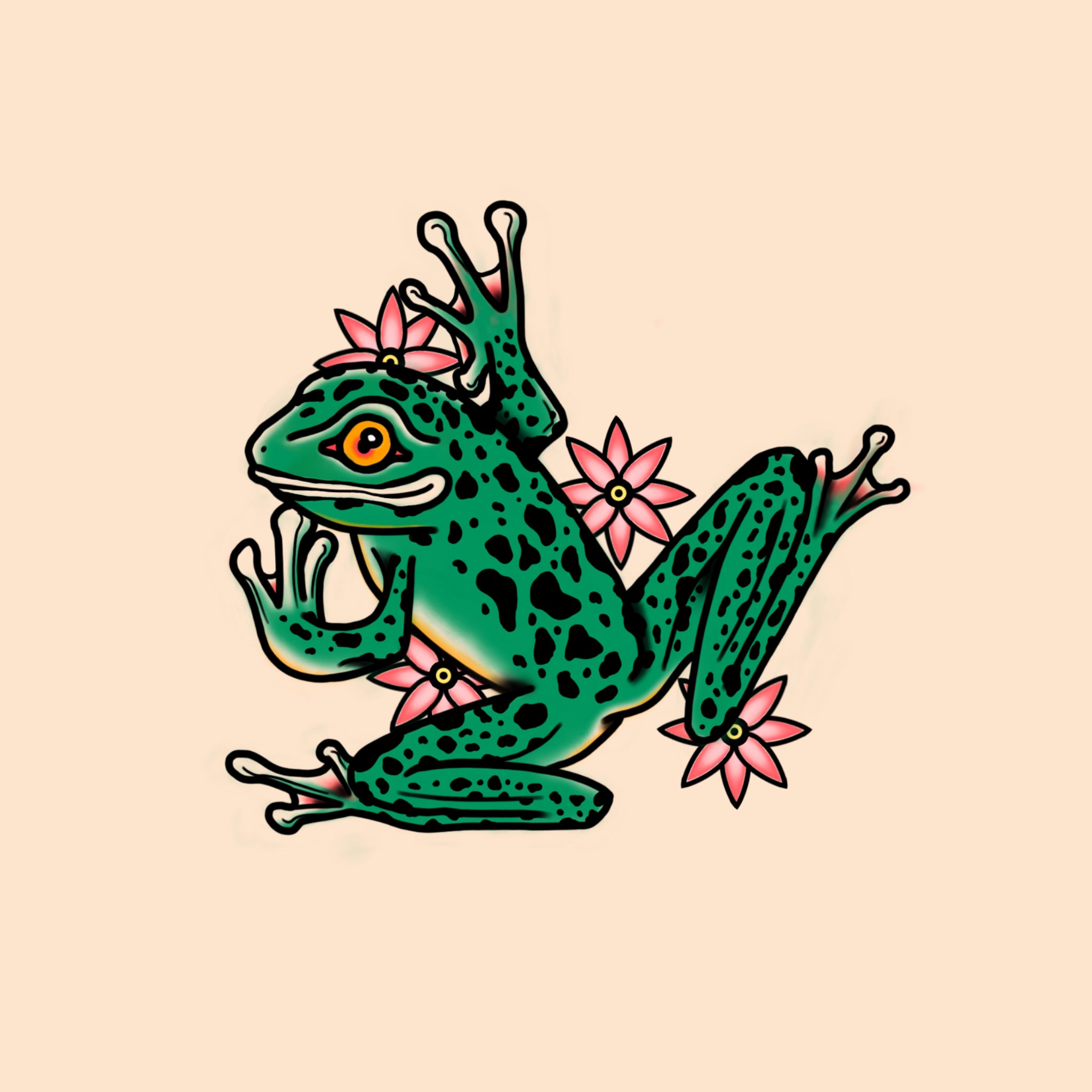 Traditional style frog tattoo - Bronctattooaus.com