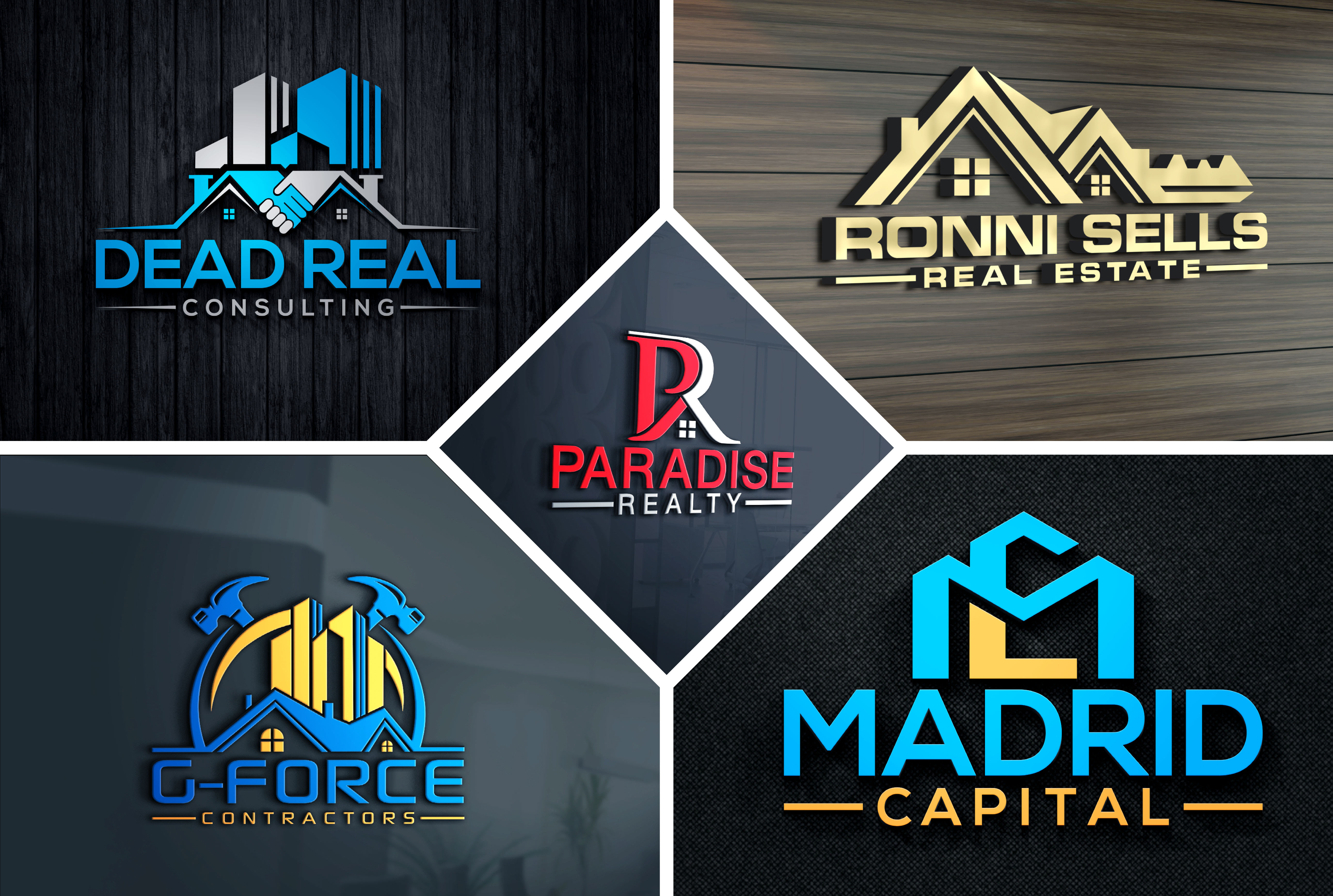 Artistic Real Estate Interior Real Estate Logo Set Stock Vector.