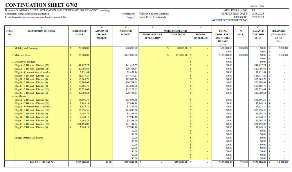 Sample Construction Schedule Of Values