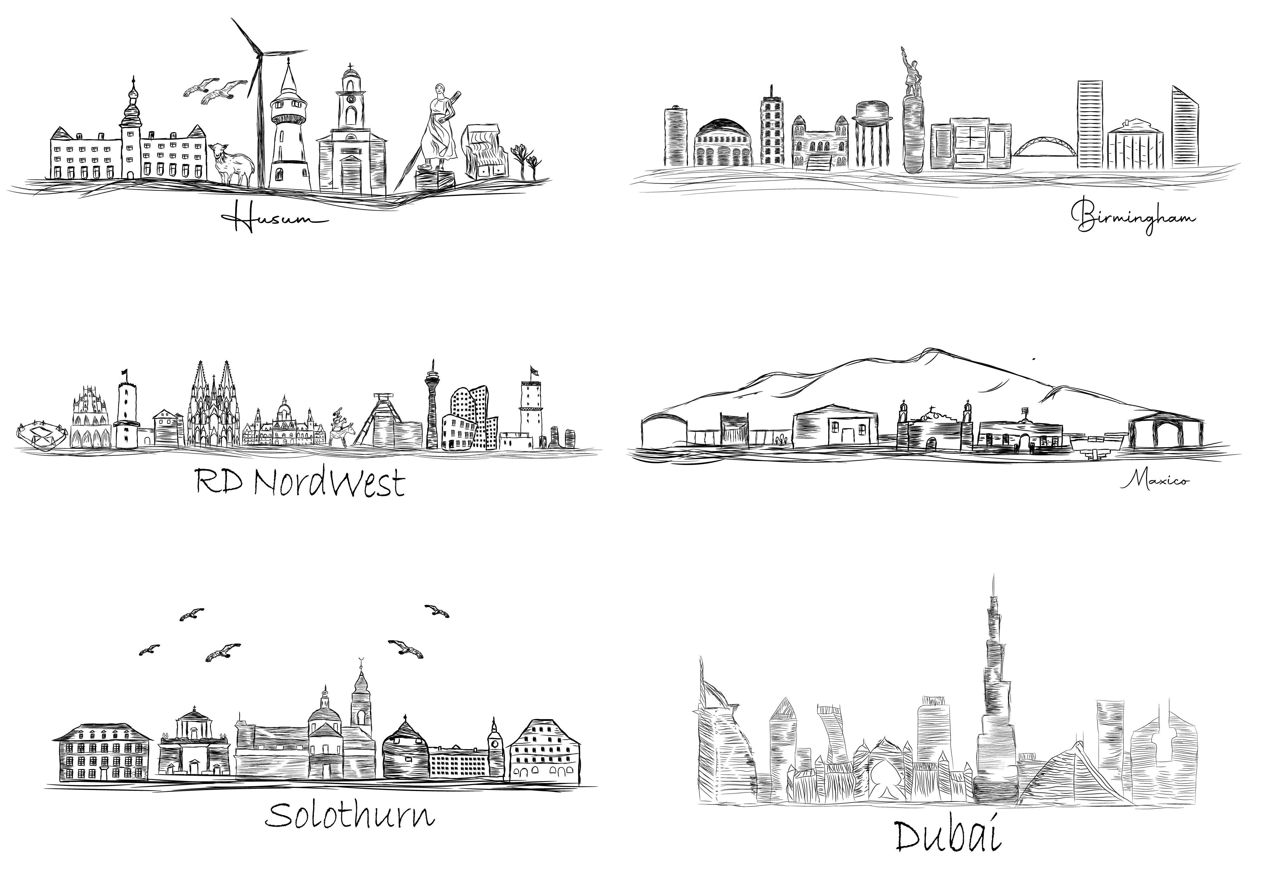 City Skyline Silhouette Drawing