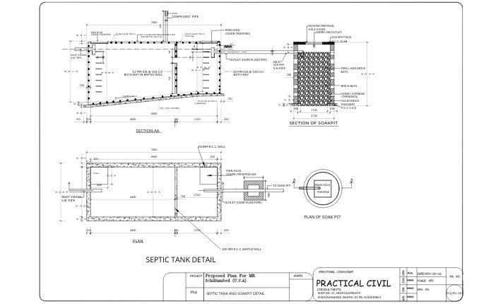Absorption Pit Septic Tank Dwg Section For Autocad Designs Cad