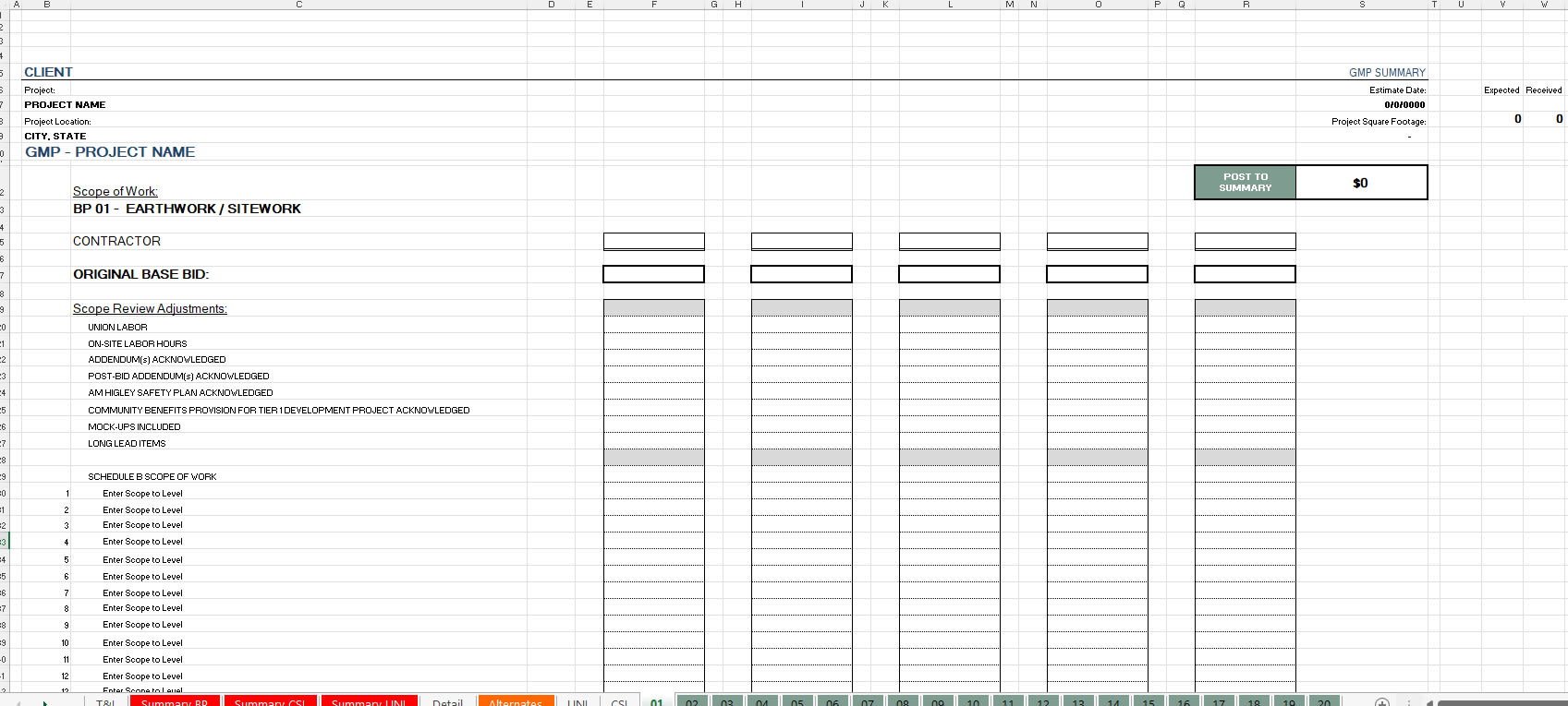 Construction Bid Spreadsheet Template Comprehensive Sample Bid For