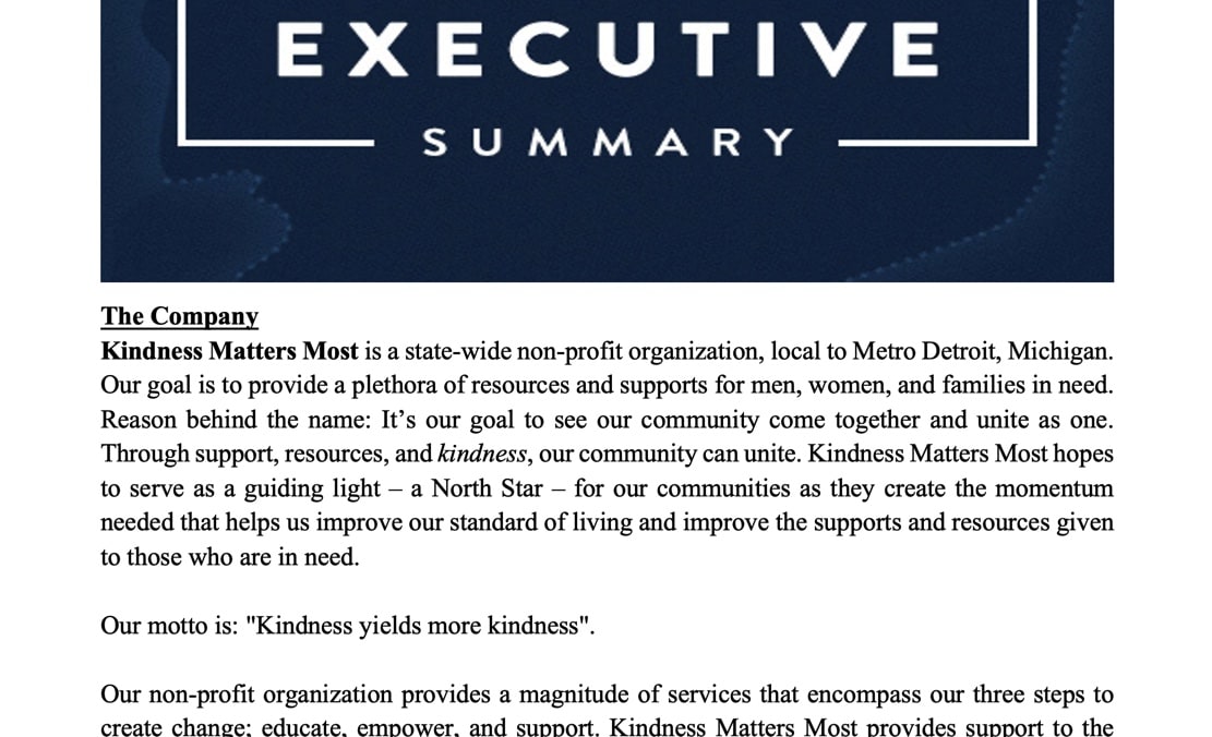 Non Profit Executive Summary Sample