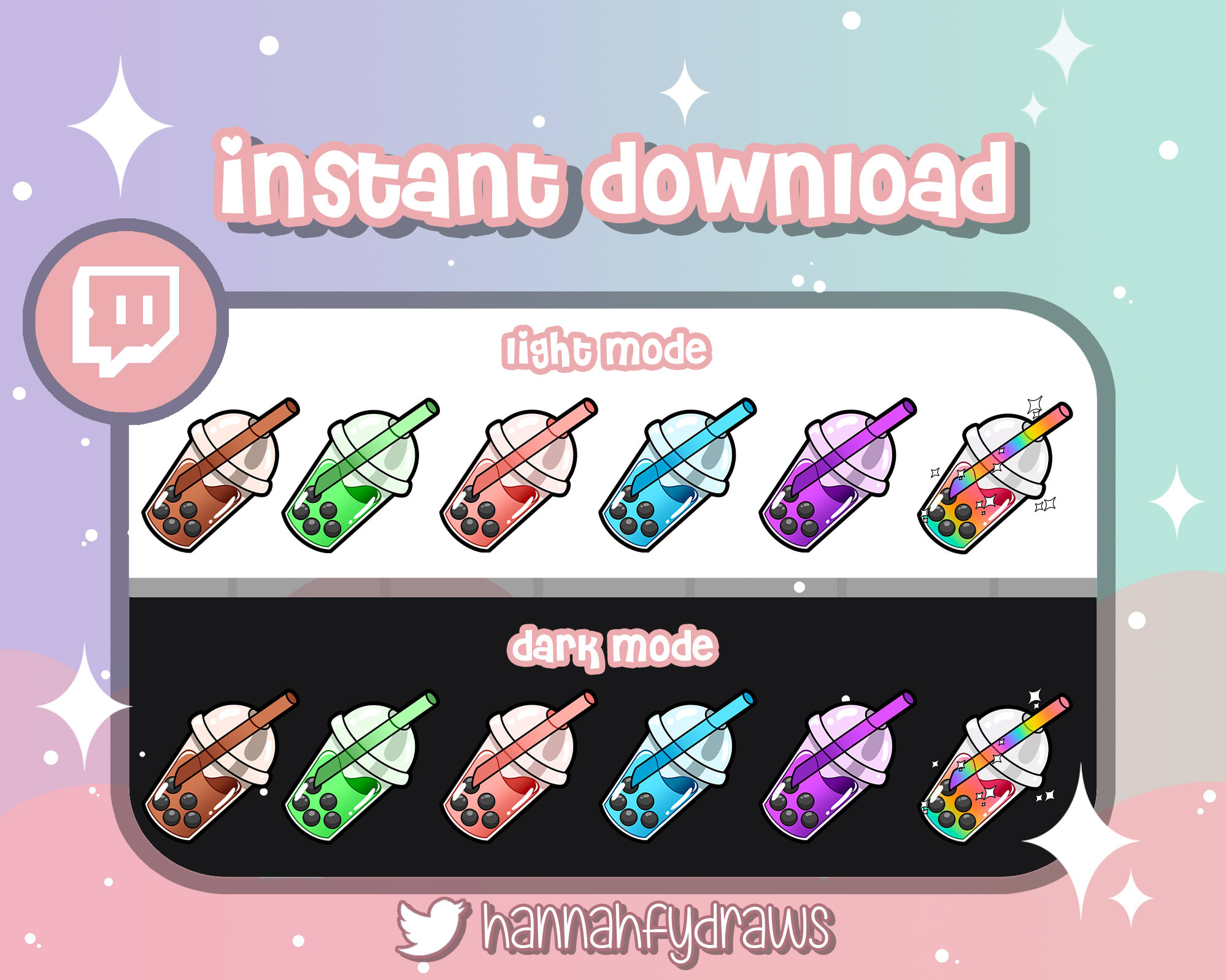 Cute Pre-made Boba Bubble Tea Twitch Sub Badges / Emotes Multiple Sizes ...