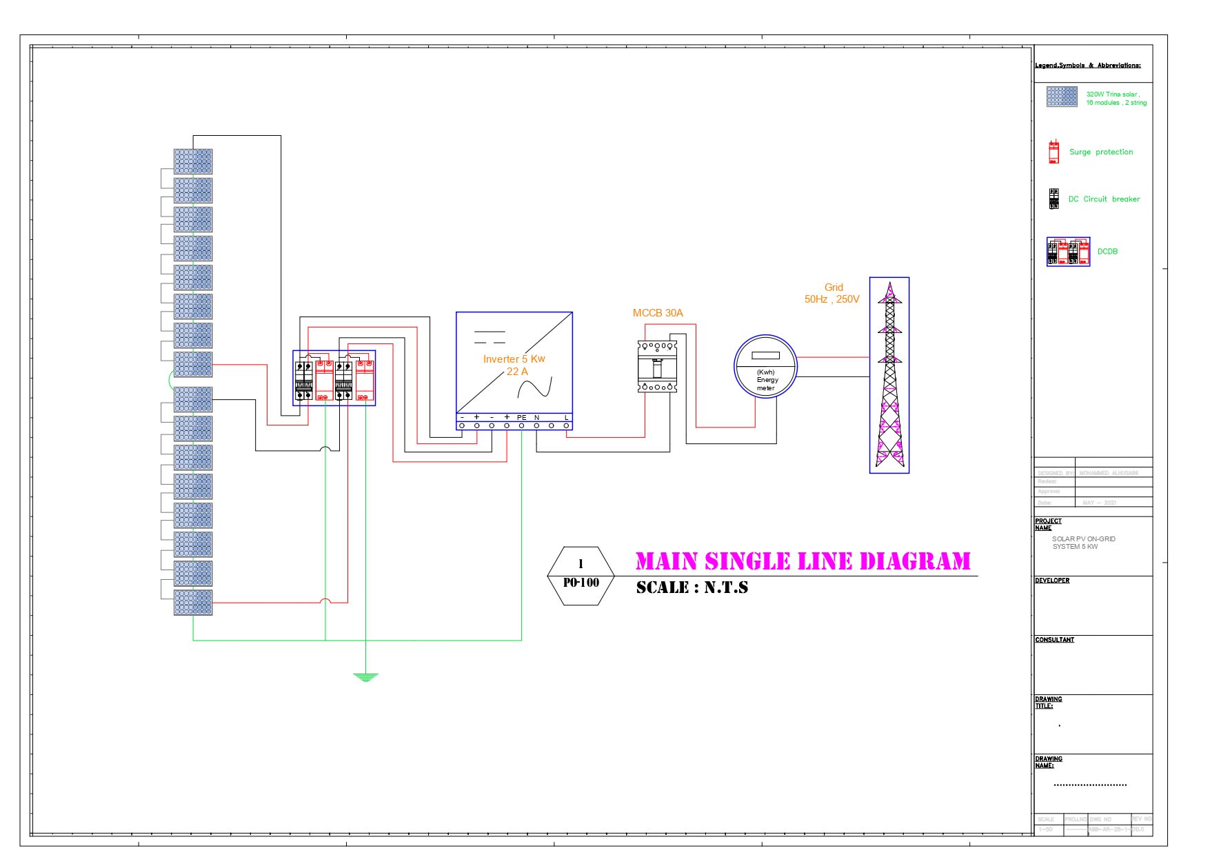 Solar Panel Distribution Diagram In Autocad Cad 40369