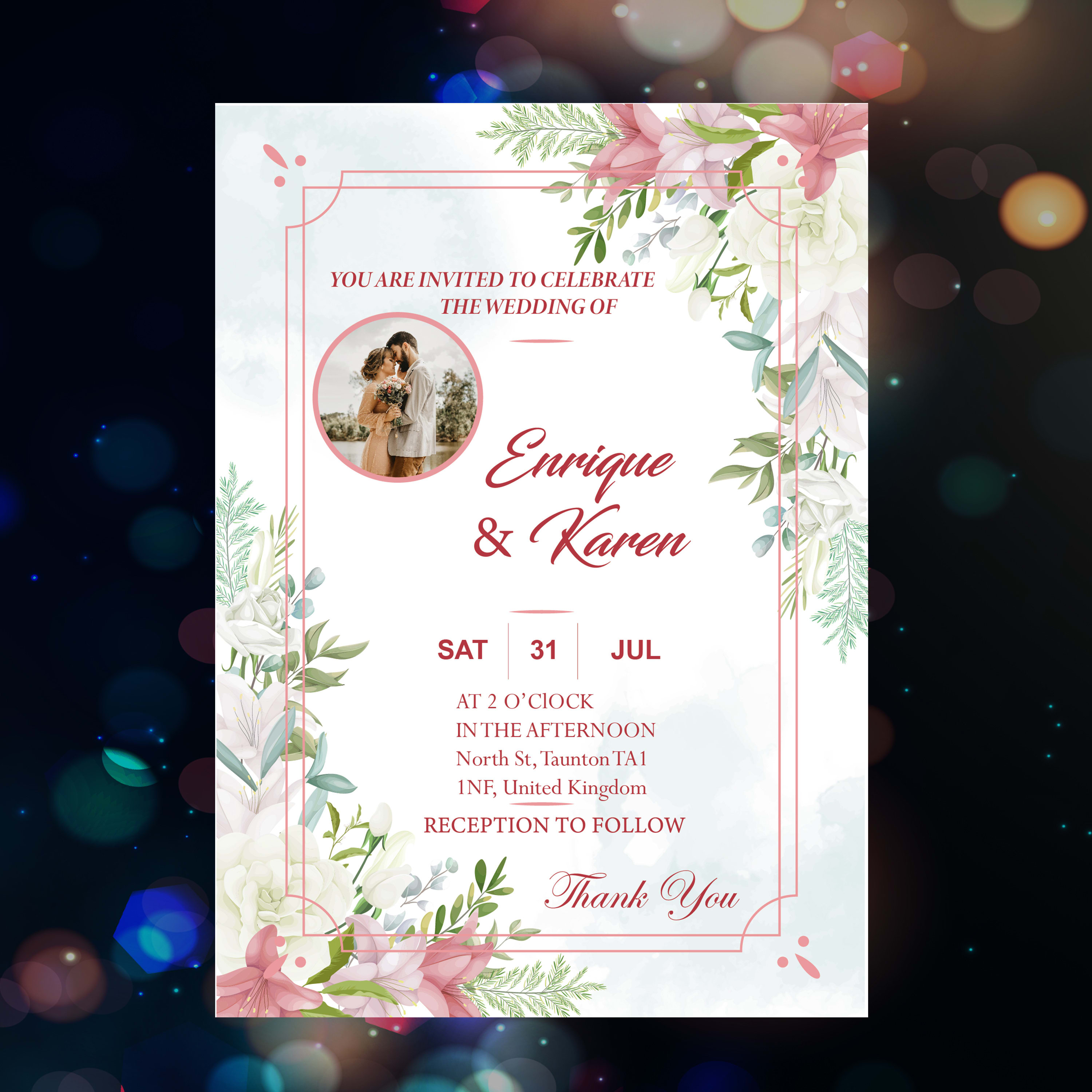 Wedding Invitation Card Design In Photoshop Elegant Radiance: Pink
