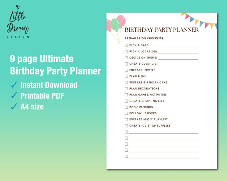 Birthday Planning Checklist Birthday Party Planner: Free Printable