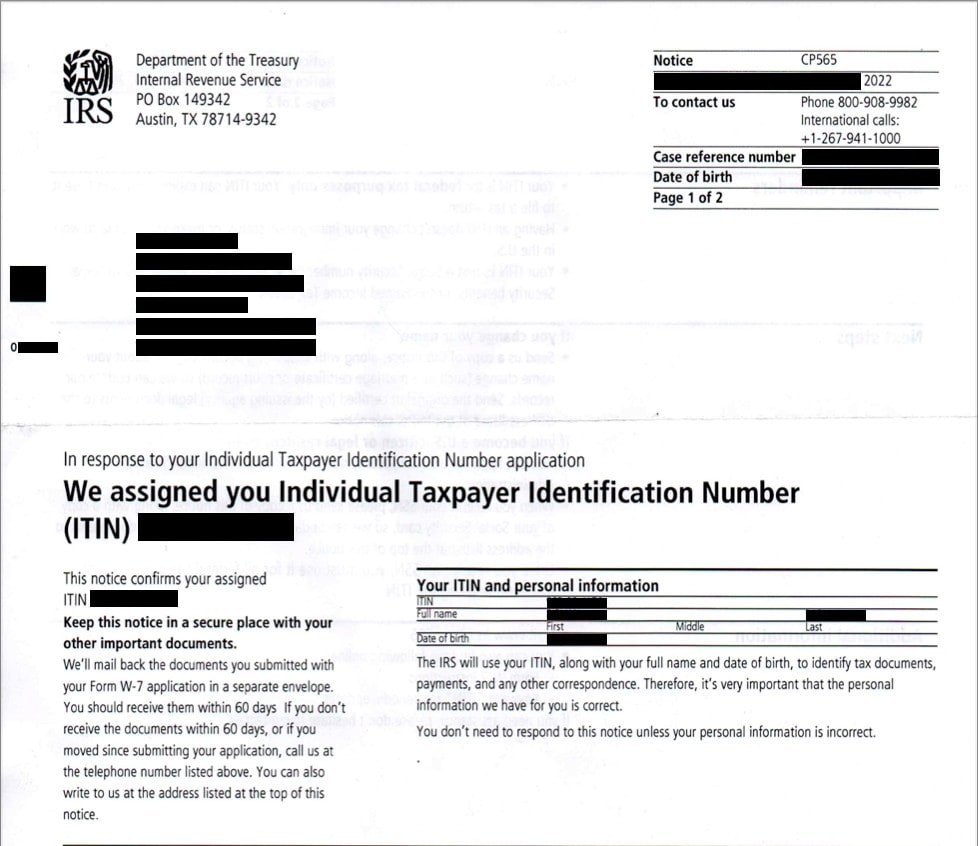 Individual Taxpayer Identification Number Itin Letter - Infoupdate.org