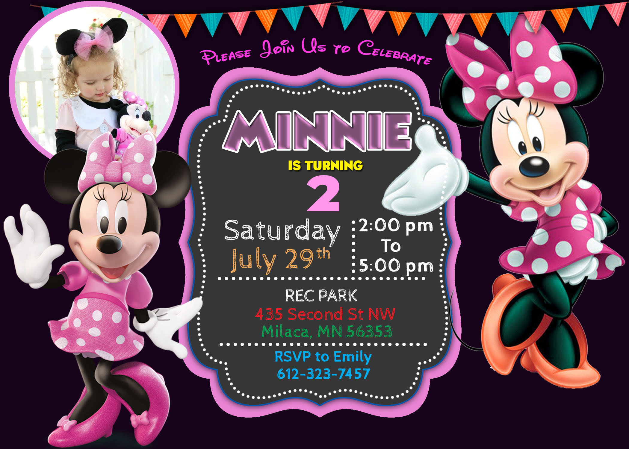 Emily Minnie Mouse Invitations Minnie Mouse Birthday Invitation
