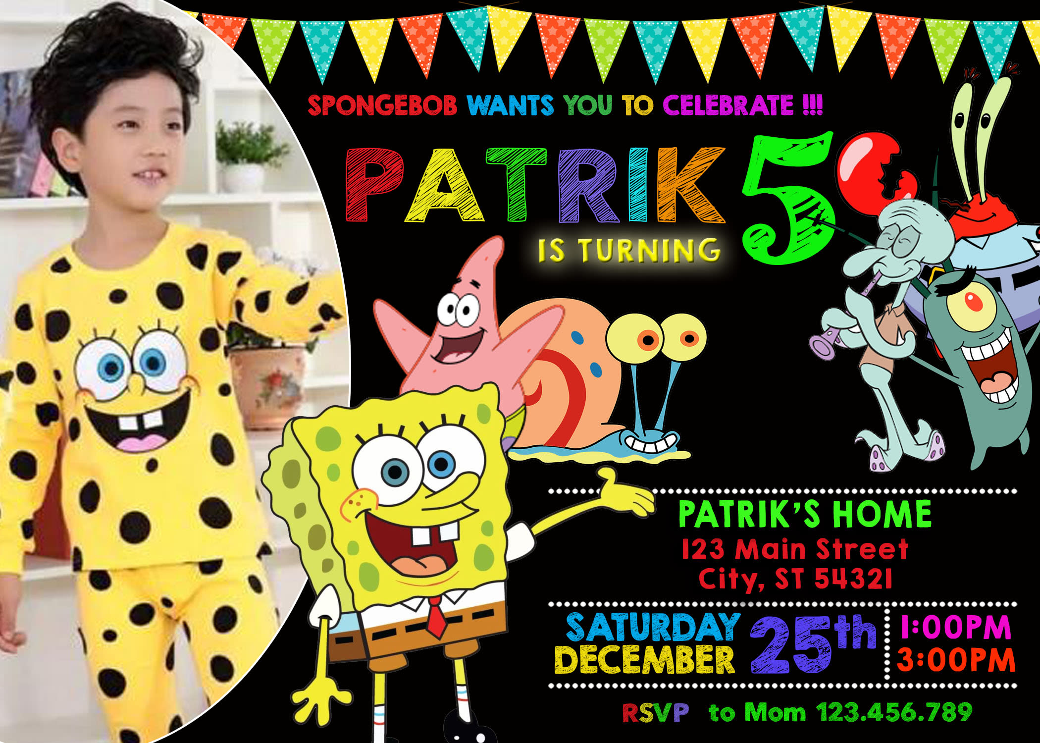 Spongebob Squarepants Birthday Party Invitation Printable 4x6