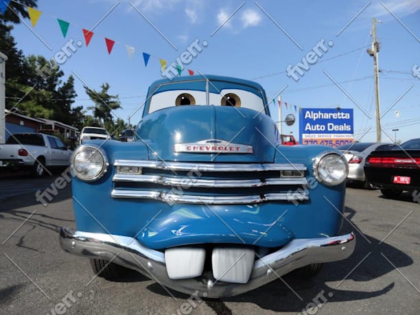 Add a pixar cars style face to any car photo by Casale