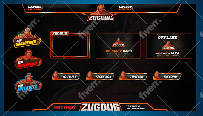 Twitch overlay, panels, offline screen, facecam, by Kong_vector