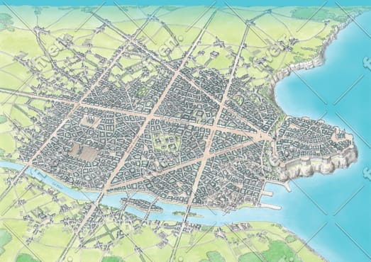 Draw a panoramic map of real world or custom fantasy map by Damijan