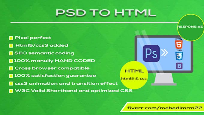 Convert psd to html responsive by Mehedimrm22 | Fiverr