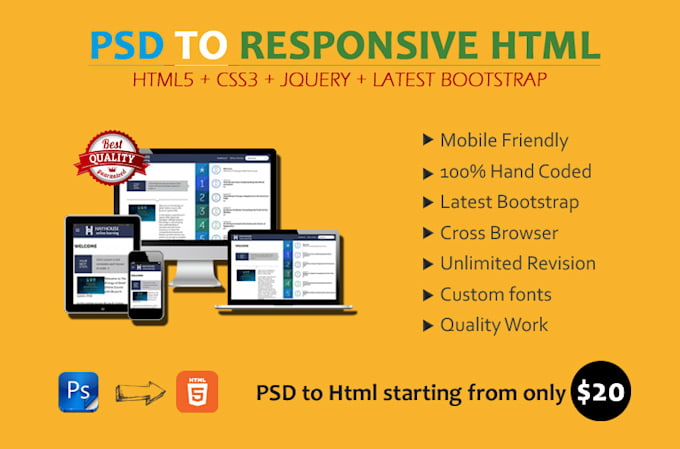 Convert your psd into html file by Bhagat15 | Fiverr