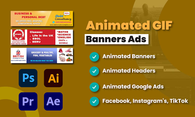 Create animated gif banners ads or item from image or text by ...