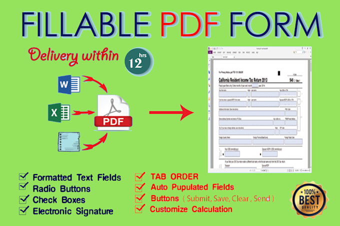Create fillable pdf form within 12 hours by Hm_bilal | Fiverr