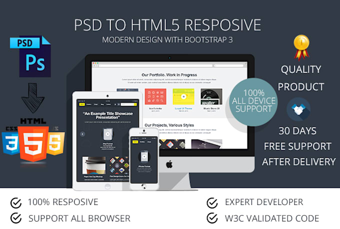 Convert psd to html responsive website by As_real | Fiverr