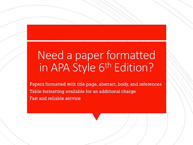 Format your paper in apa style 6th edition by Efflinch42 | Fiverr