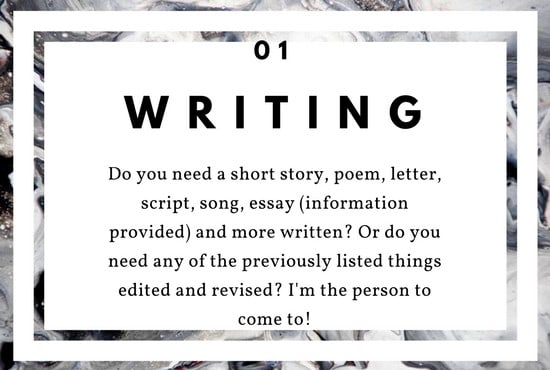 Write a short story, script, poem, or edit and revise by Rileymarie373 ...
