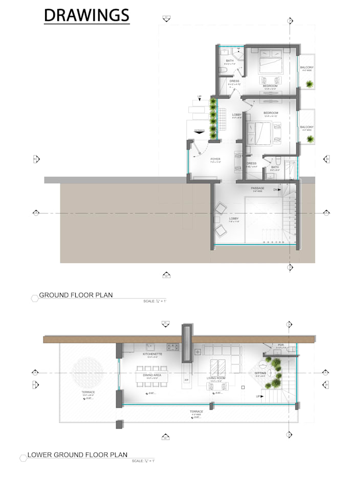 Create a rendered floor plan from a cad drawing by Adesignworks | Fiverr