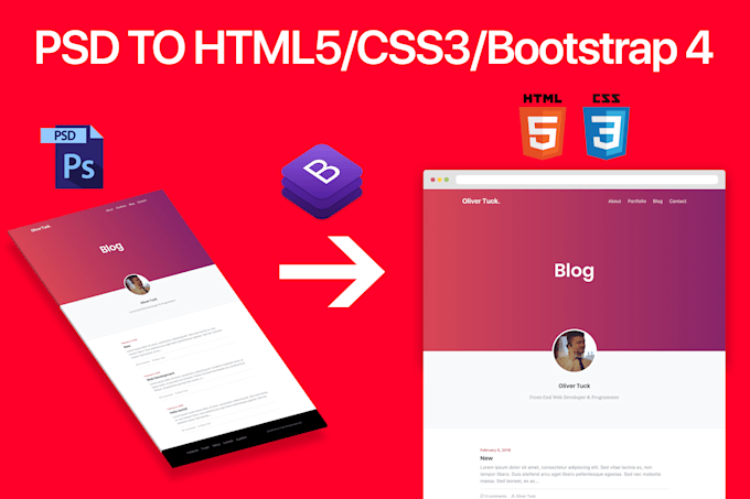 Convert your psd website design to responsive html5 and css by Olivertuck | Fiverr