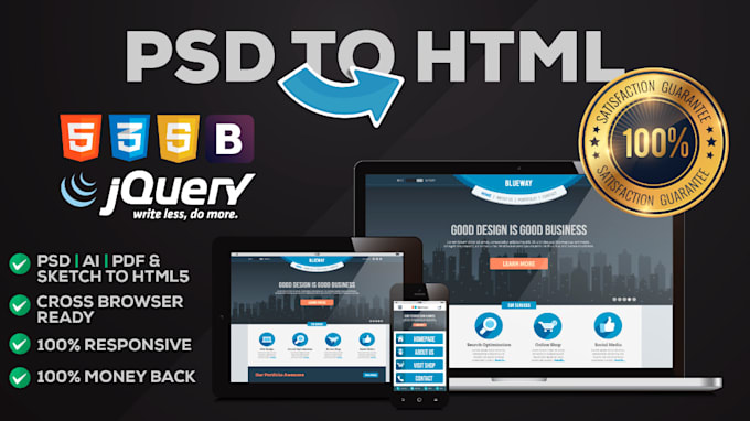 Convert your psd to responsive css3 html5 using bootstrap 4 by Megajdcc2009 | Fiverr