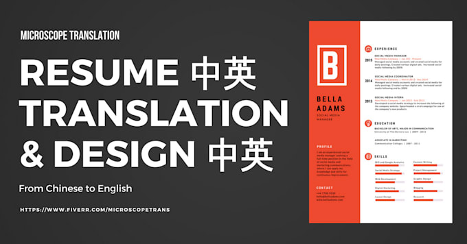 Do resume chinese to english translation and design by Microscopetrans ...