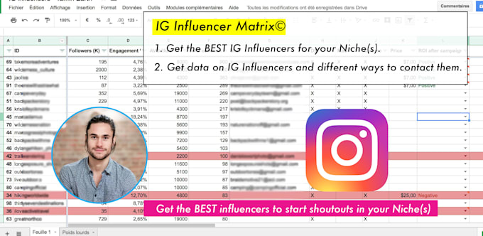 Provide best instagram influencers matrix for you by Theodepalma | Fiverr