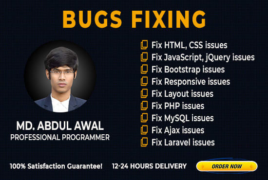 Fix Html Css Javascript Jquery Bootstrap Ajax Php Mysql Laravel Bugs By Awal121 Fiverr