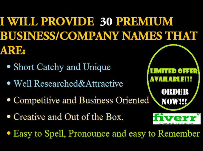 Create 30 premium business names, brand name, company name by ...