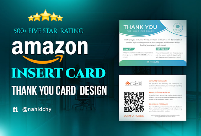 Design thank you card, insert card for amazon product by Nahidchy | Fiverr
