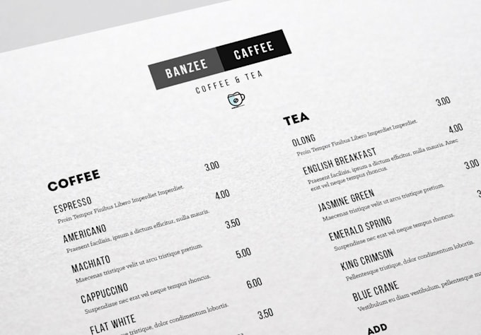 Design a minimal professional menu by Parthpatel1994 | Fiverr