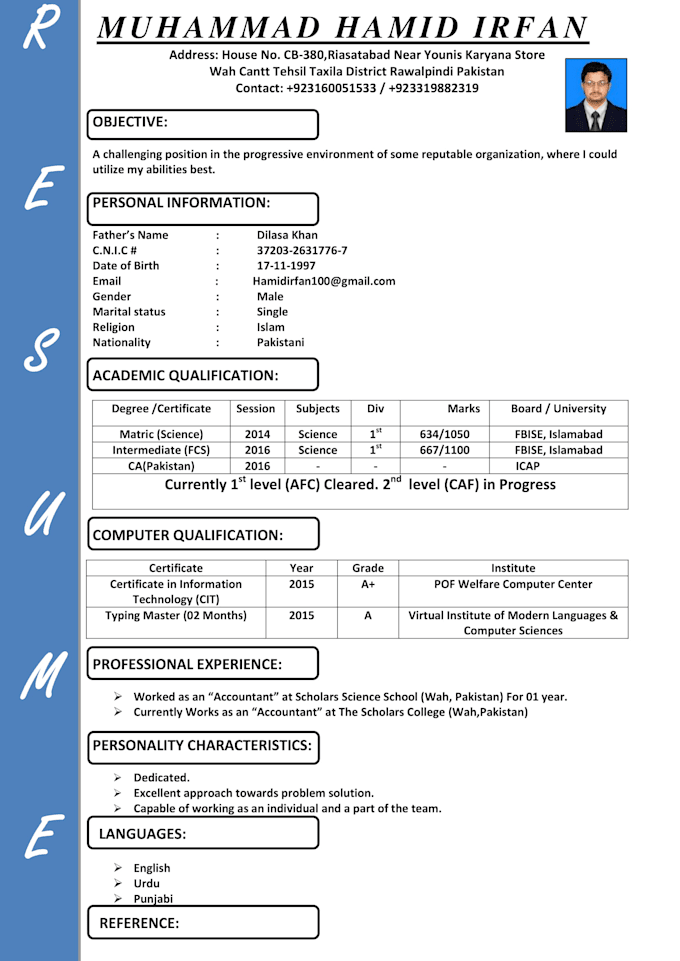 Write or rewrite resume, cover letter, cv, by Skhan928 | Fiverr