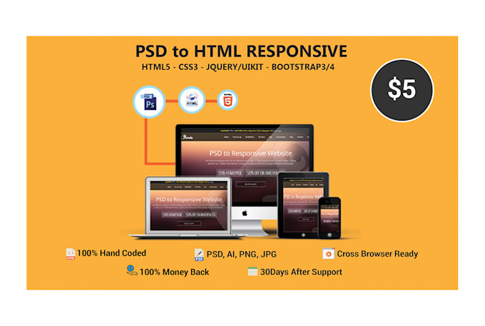 Convert Psd To Responsive Html Css Using Bootstrap Or Uikit By Kawser