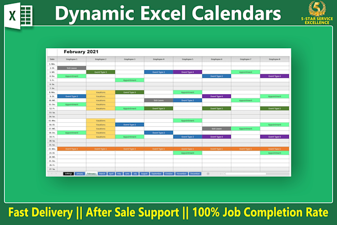 Create any kind of dynamic digital calendar spreadsheet in excel by ...