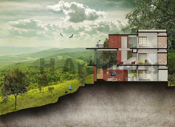 Render your floor plans, sections in photoshop by Farhana091 | Fiverr