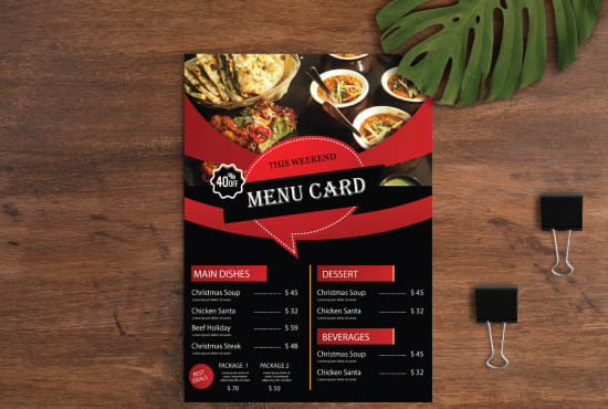 Design all sized editable luxury eye catching food menu card by ...