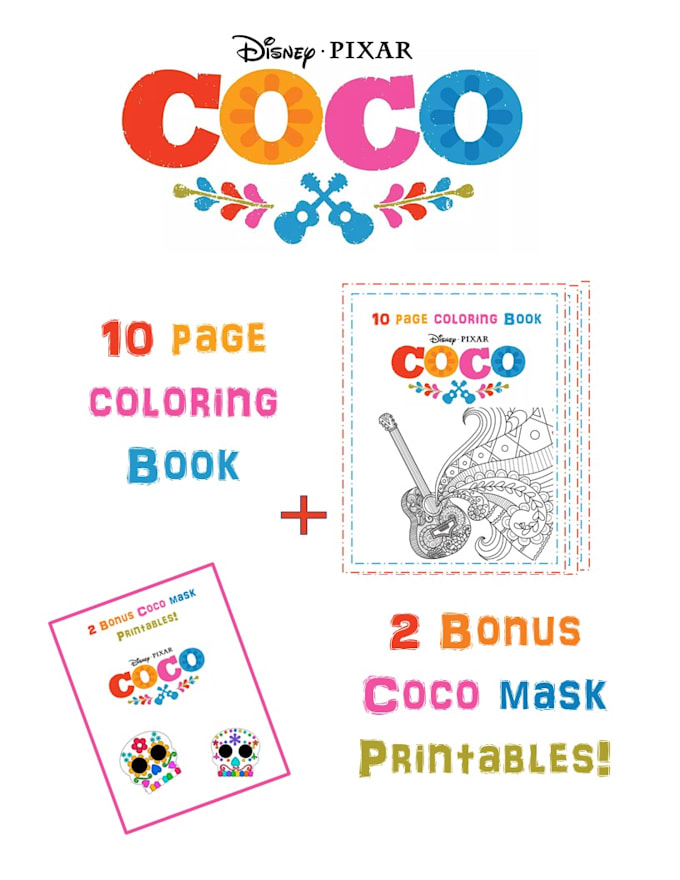 Give you a coco themed coloring book and mask printables by ...