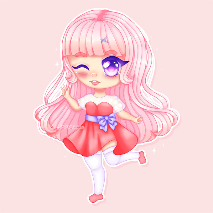 Draw cute digital cartoon chibi illustration for you by Rosiechan_art ...