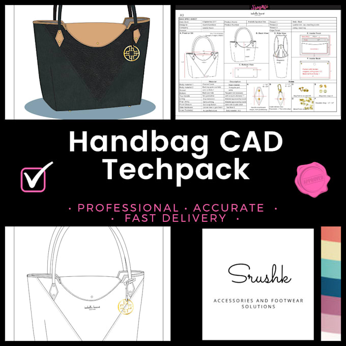 Create a detailed handbag cad techpack for your factory by Srushk | Fiverr