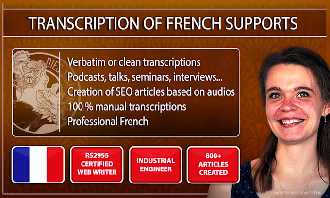 Transcribe your french video or audio files by Eowynfromrohan | Fiverr