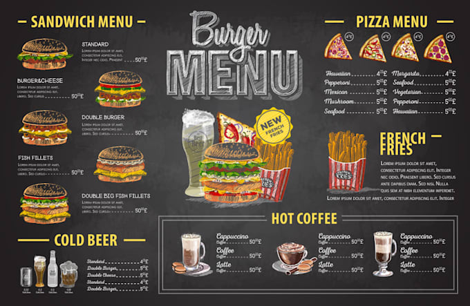 Design an amazing flyer, food menu digital menu board any kind of ...