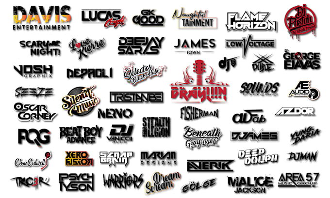 Design de banda, música, dj, rap, marca ou hip hop, logotipo de texto ...