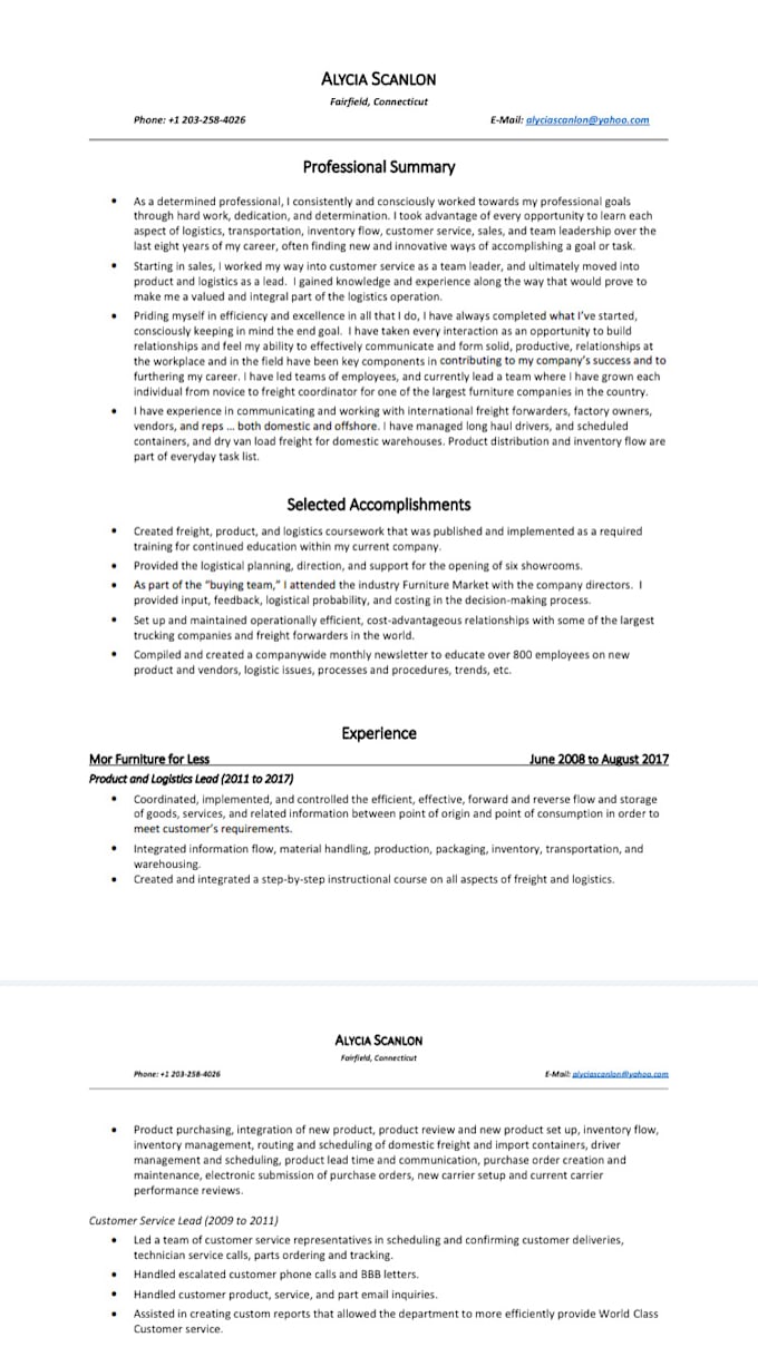 Create a unique and dynamic professional resume by Alyciascanlon1 | Fiverr